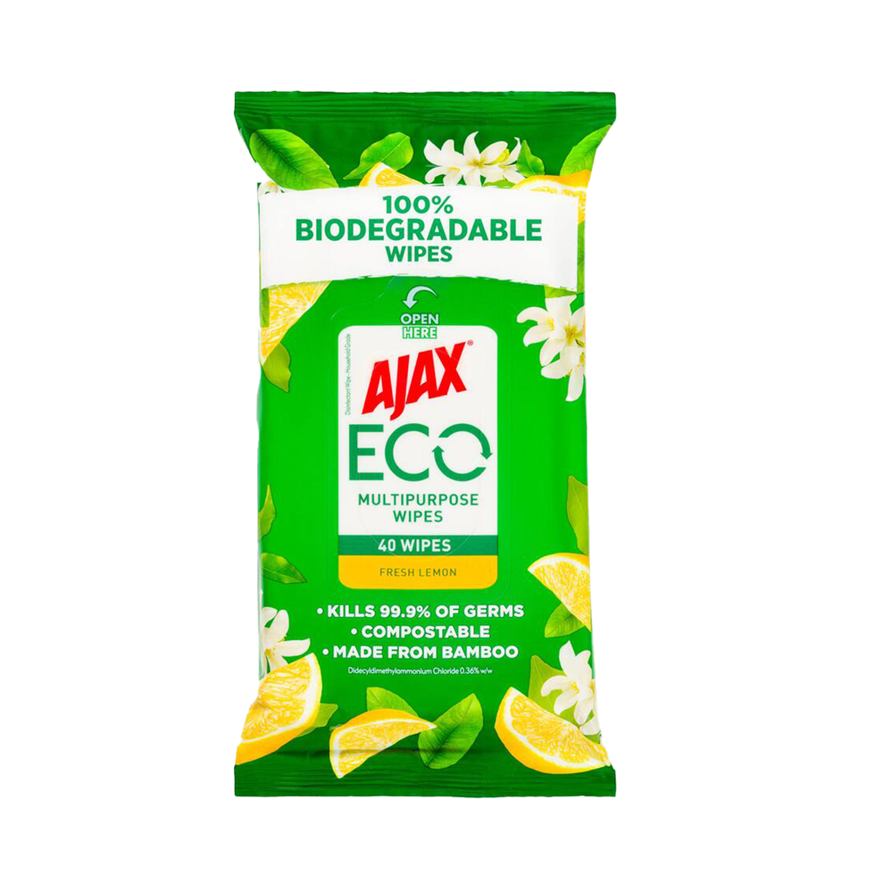 Ajax Eco Multipurpose Wipes Fresh Lemon 40pk | Household