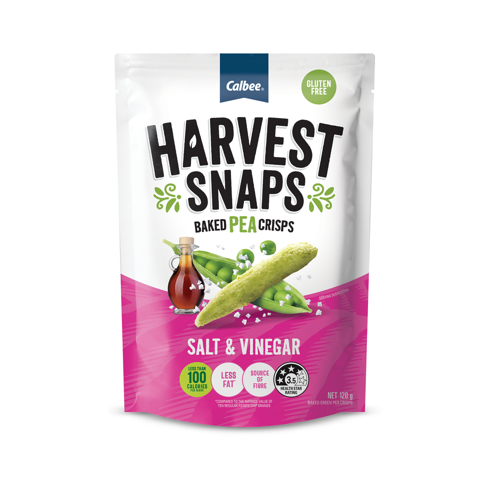 Calbee Harvest Snaps Salt & Vinegar Baked Pea Crisps 120g | Grocery