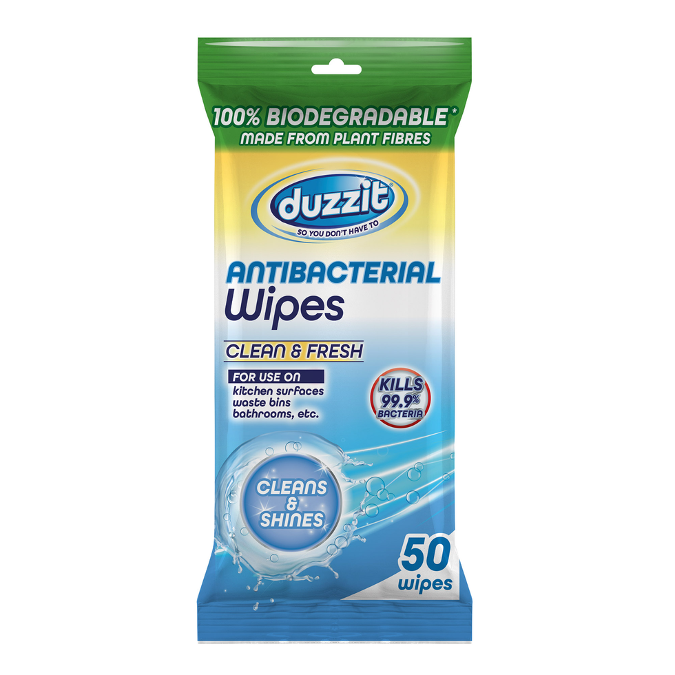 Duzzit Biodegradable Antibacterial Wipes Clean & Fresh 50pk | Household