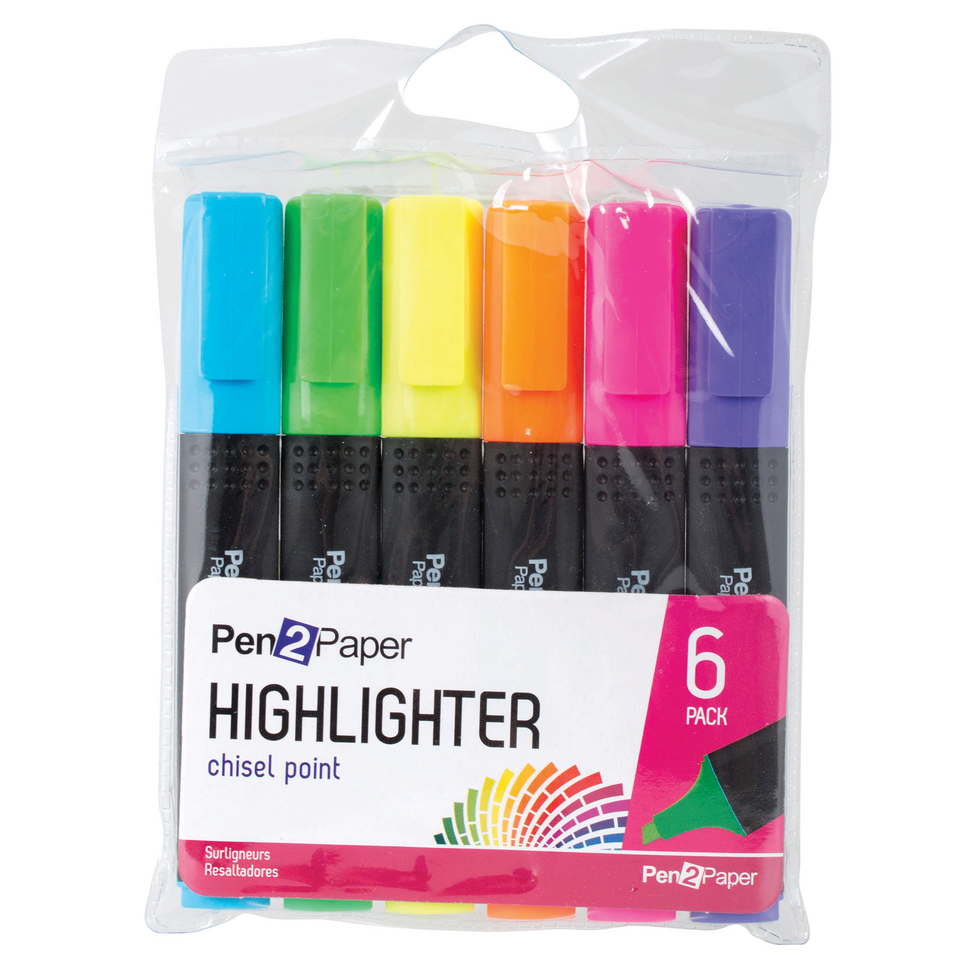 Highlighter Chisel Point 6pk | Stationery, Party & Craft