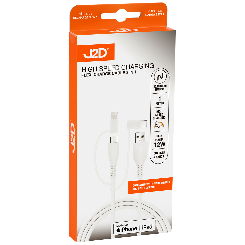 J2D Flexi 3 in 1 Charge Cable 1.5m | Home | Crackerjack