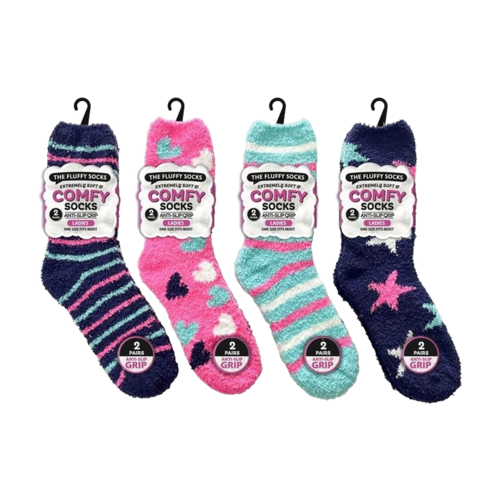 Ladies Comfy Bright Anti Slip Microfiber Socks 2pk Assorted | Clothing