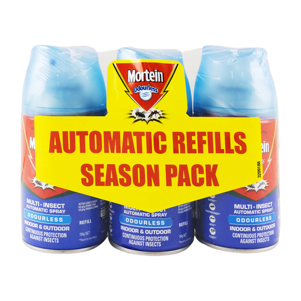 Mortein Odourless Multi-Insect Auto Spray Refill 3pk 154g | Household