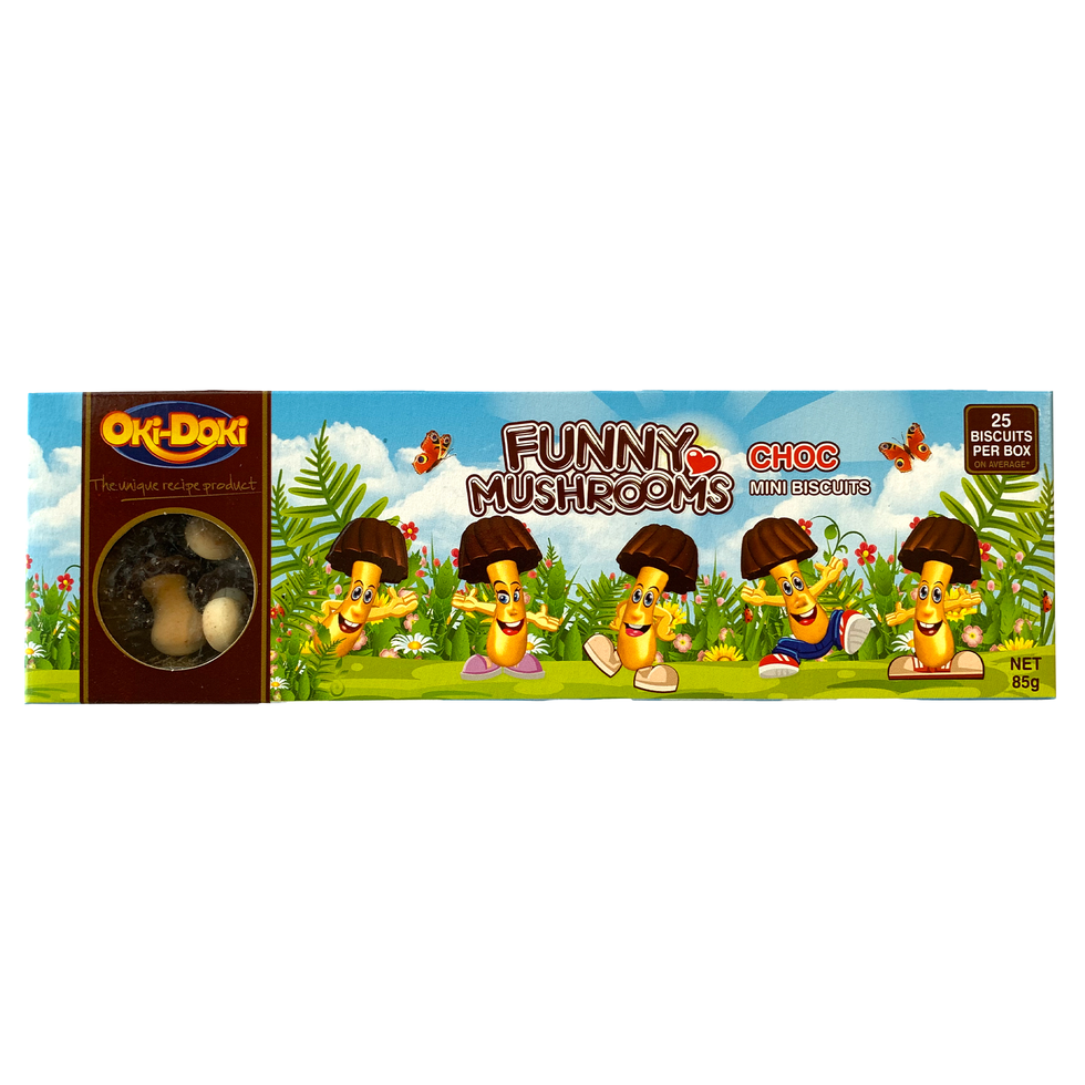 Oki Doki Funny Mushroom Mini Biscuits Chocolate 85g | Grocery