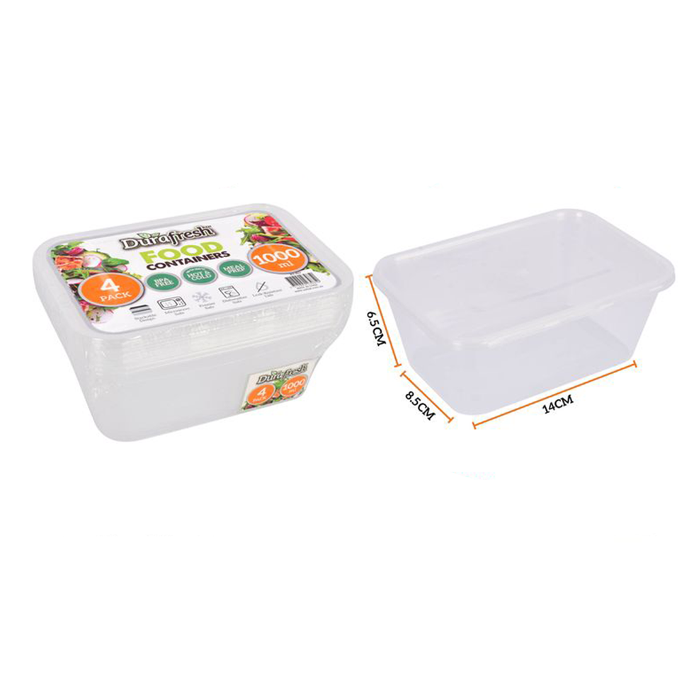 Rectangle Plastic Container with Lid 1000ml 4pk | Home
