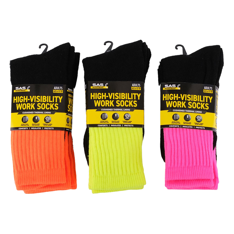 Socks Adults Workwear Thermal High Visibility Tops Crew Cut Fluro 3pk ...
