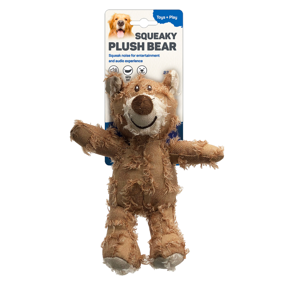 Squeaky Plush Bear 23cm | Pet | Crackerjack