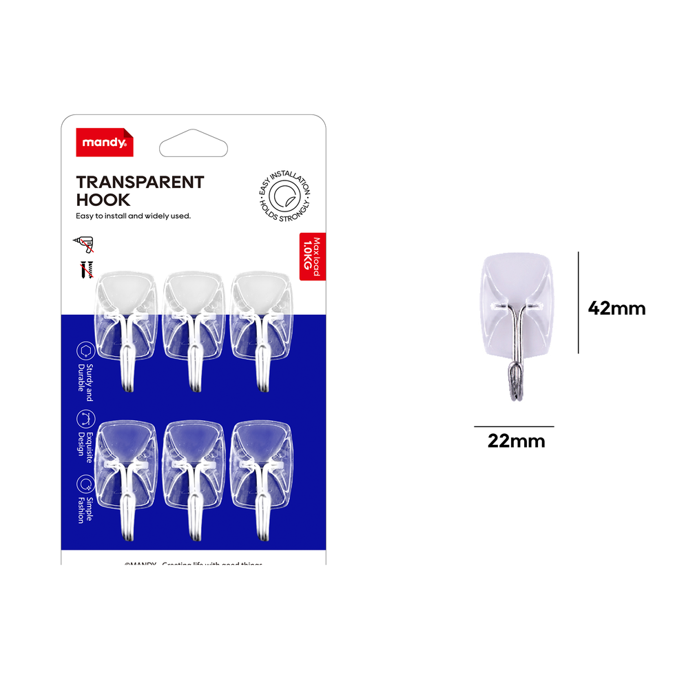 Transparent Stainless Steel Hook Set 6pk | Household