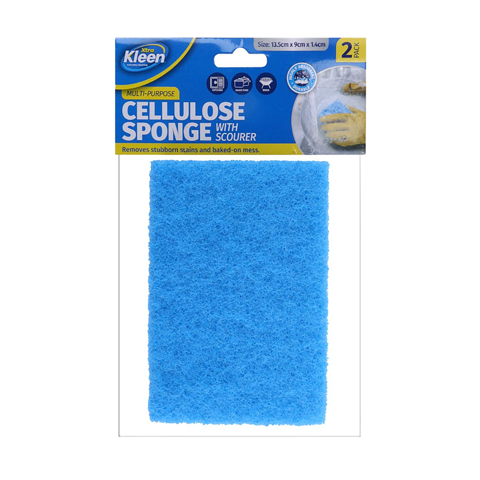 Xtra Kleen Cellulose Sponge with Top Scourer 2pk | Household